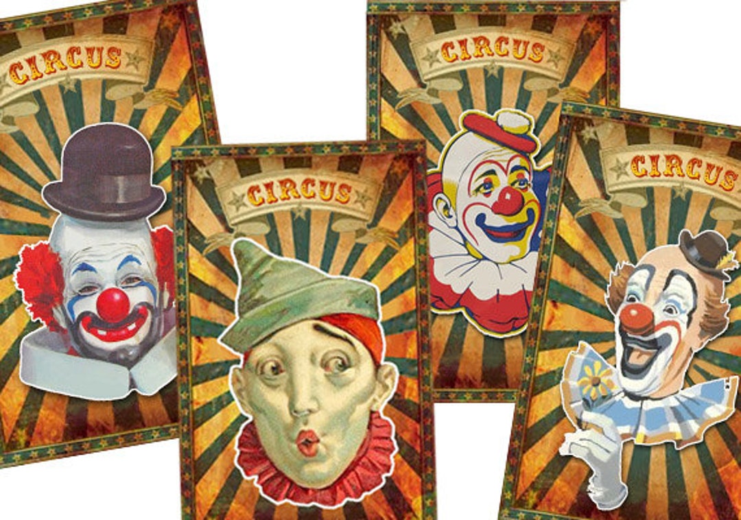 Vintage Circus Tags Printable Clown Gift Tags Digital Collage Sheet ...