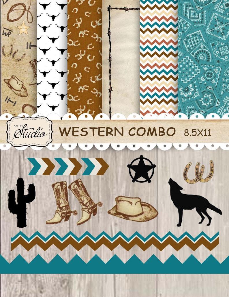 Digital Western Scrapbook Paper Borders-clip Art Pack Cowboy - Etsy