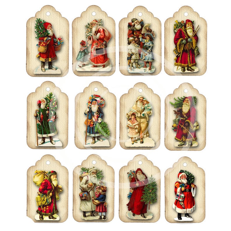Vintage Victorian Santas Gift Tags Twelve Christmas Images - Etsy