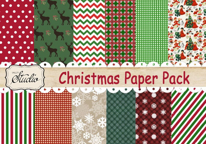 Christmas Scrapbook Paper, Red & Green Digital Paper Instant Download ...