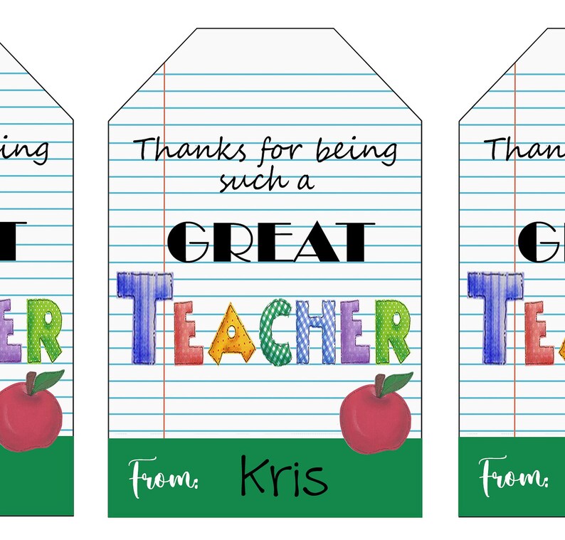 Teacher Gift Tags, Teacher Thank You Tag, Printable Gift Tags, Teacher ...