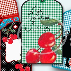 Red Cherries Tag Set Digital, Gingham, Gift Tags, Gift Tags ...