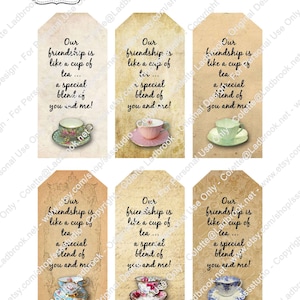 Tea Party Tags, Vintage Gift Tags, Tea Party Favors, Tea Bookmarks ...