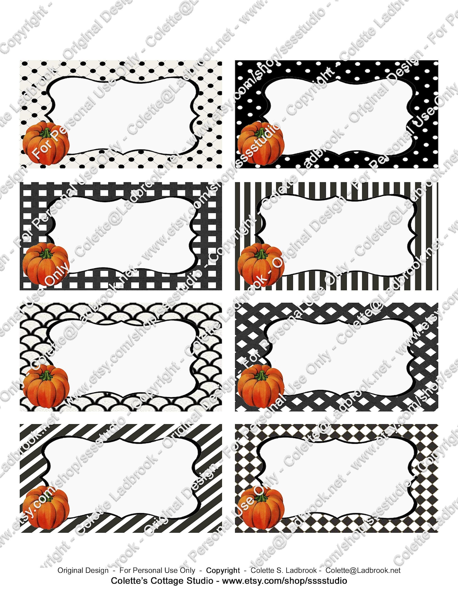 Thanksgiving Name Tags, Digital Pumpkin Labels, Fall Place Cards ...