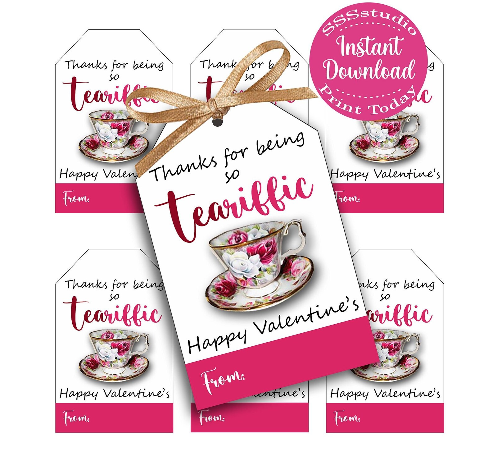 Tea-riffic Valentine's Gift Tags Tea Cup Tags Digital - Etsy