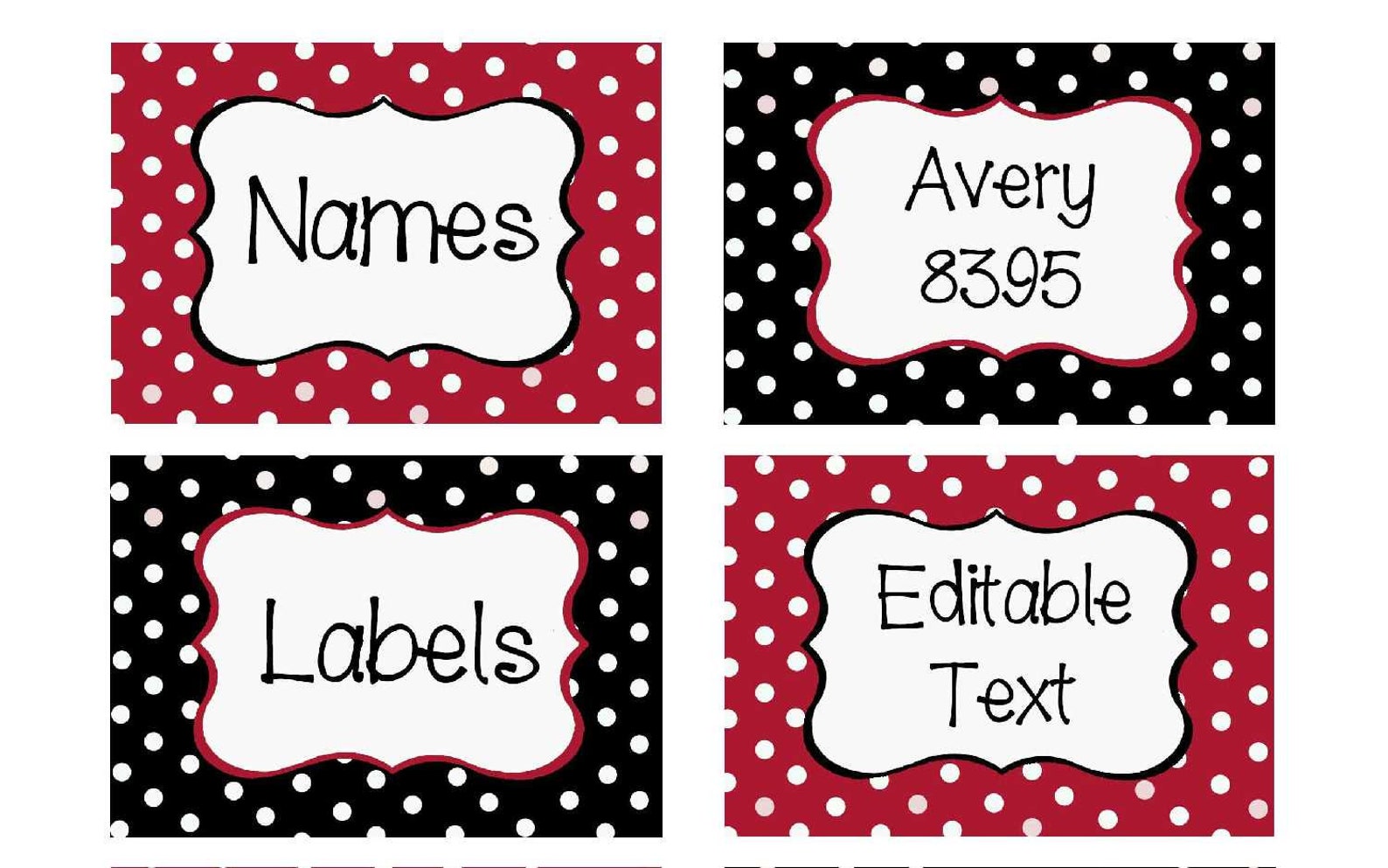 Red and Black Printable Labels Holiday Name Tags Party - Etsy
