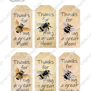 Mothers Day 'bee' Tags, Digital Download, Printable Gift Tags, Craft ...