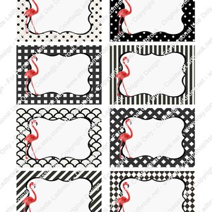 Flamingo Name Tags, Digital Flamingo Labels, Printable Name Tags, Black ...