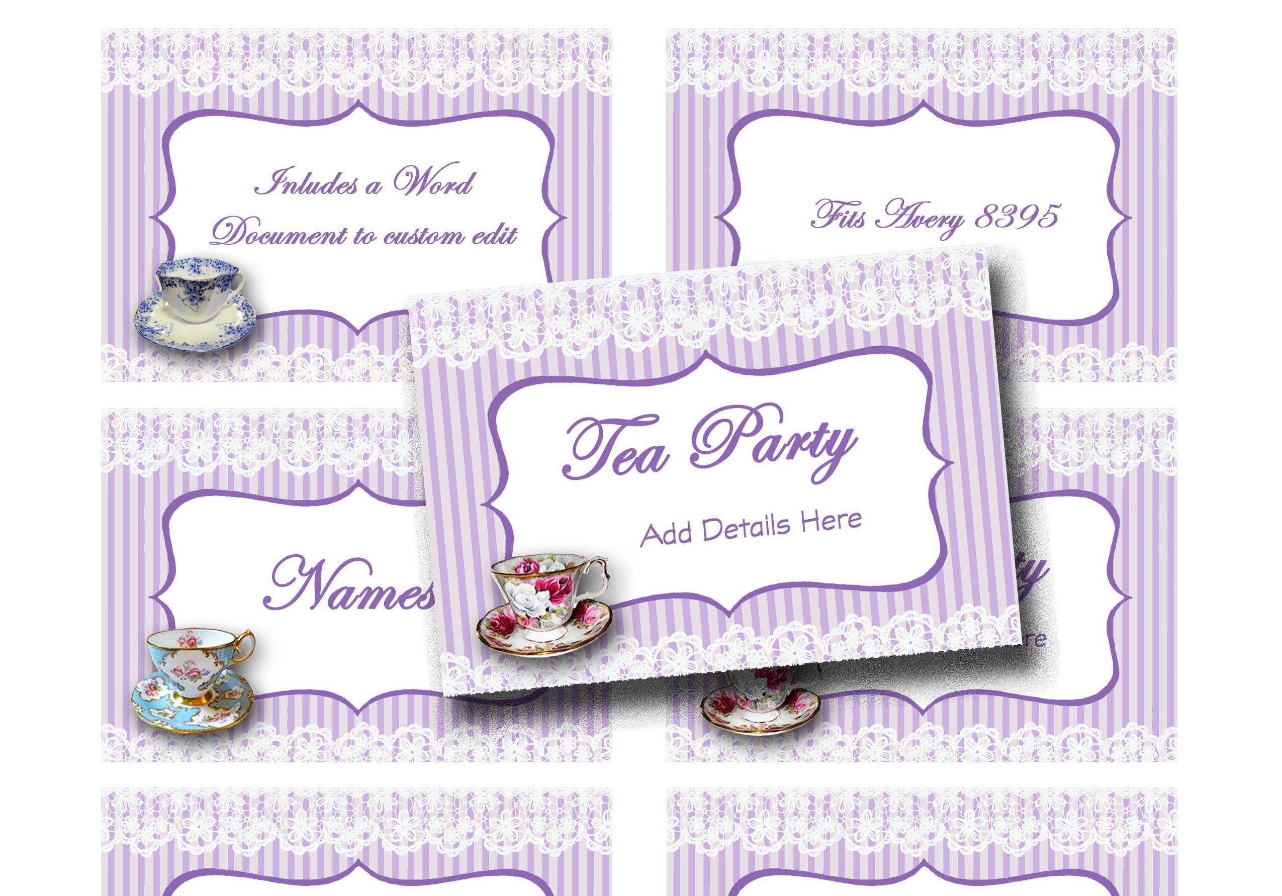 Lavender Tea Party Name Tags and Tent Cards, Bridal Shower, Baby Shower ...
