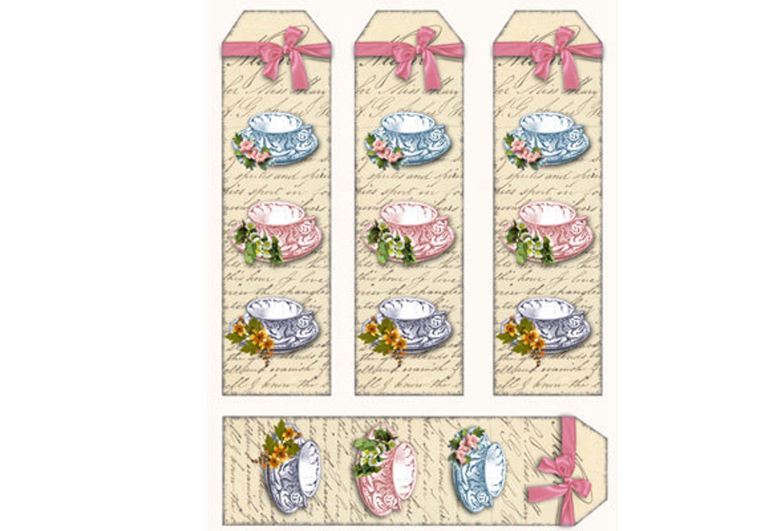 Tea Party Bookmarks Digital Tea Party Favors, Vintage Tea Cups ...