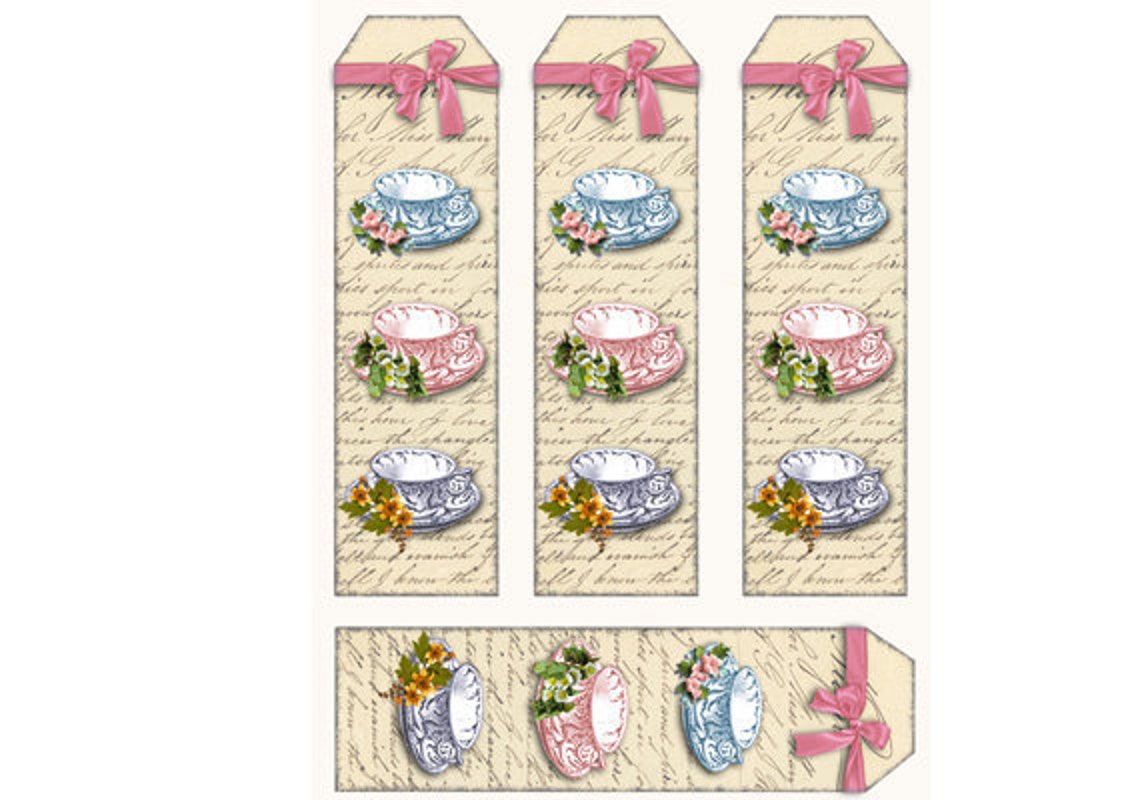 Tea Party Bookmarks Digital Tea Party Favors, Vintage Tea Cups ...