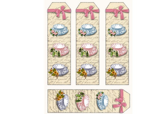 Tea Party Bookmarks Digital Tea Party Favors Vintage Tea - Etsy Canada