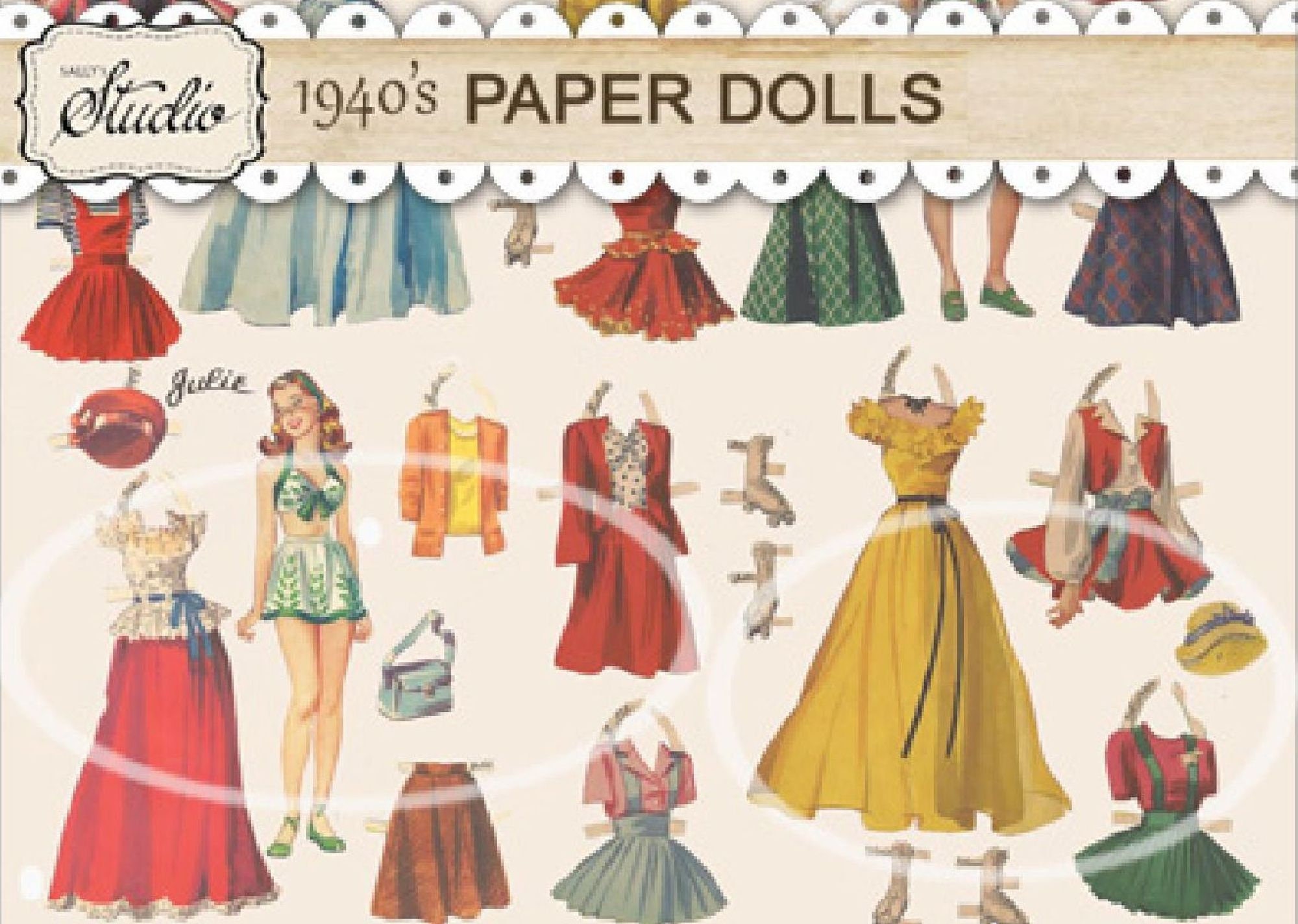 Vintage Paper Doll PAPER, Vintage Gift Wrapping Digital Download ...