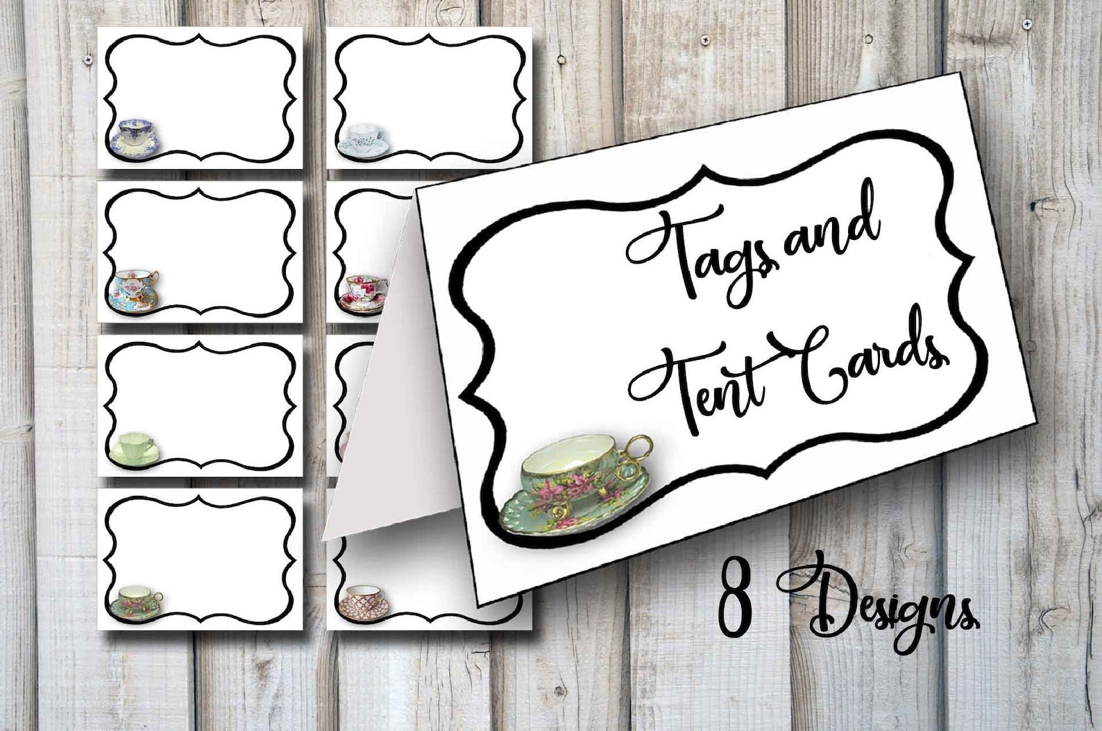 Tea Party Name Tags AND Tent Cards 8 Vintage Tea Cups Bridal | Etsy