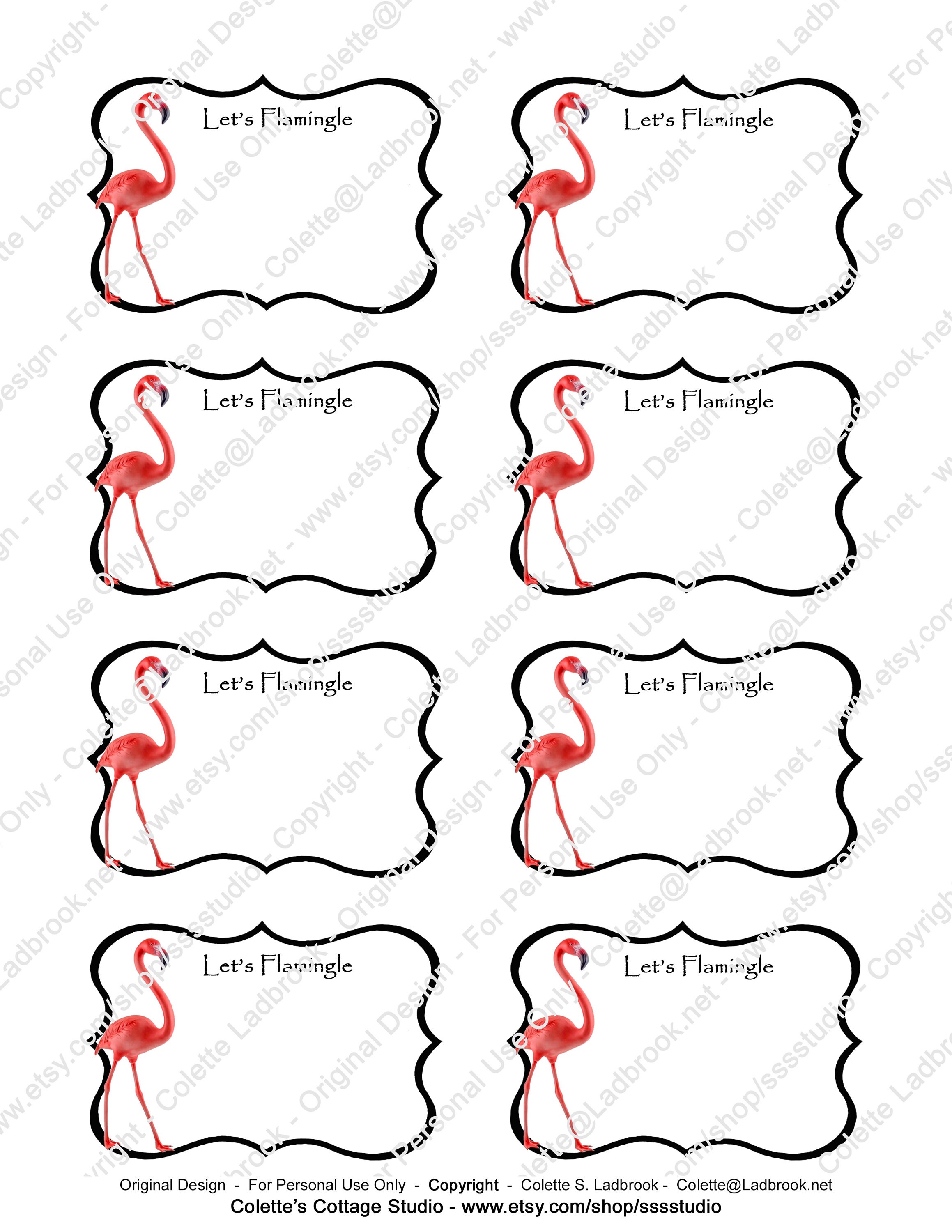 Flamingo Labels, Printable Tags Digital Labels, Printable Name Tags ...