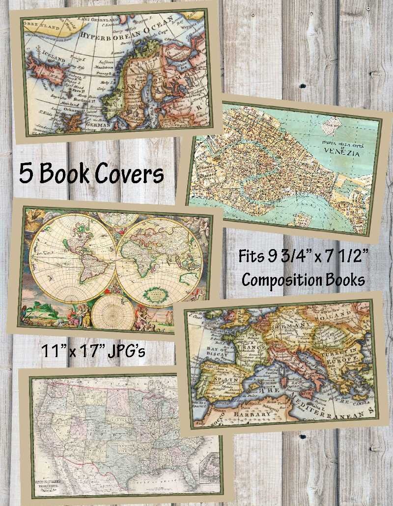 Map Book Covers Journal Book Cover Printable Maps Instant - Etsy