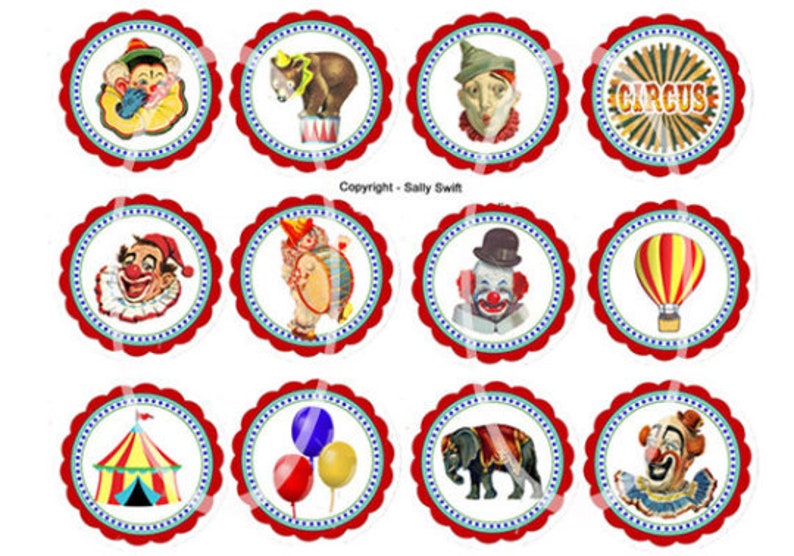 Circus Cupcake Toppers Digital Carnival Circles Digital - Etsy