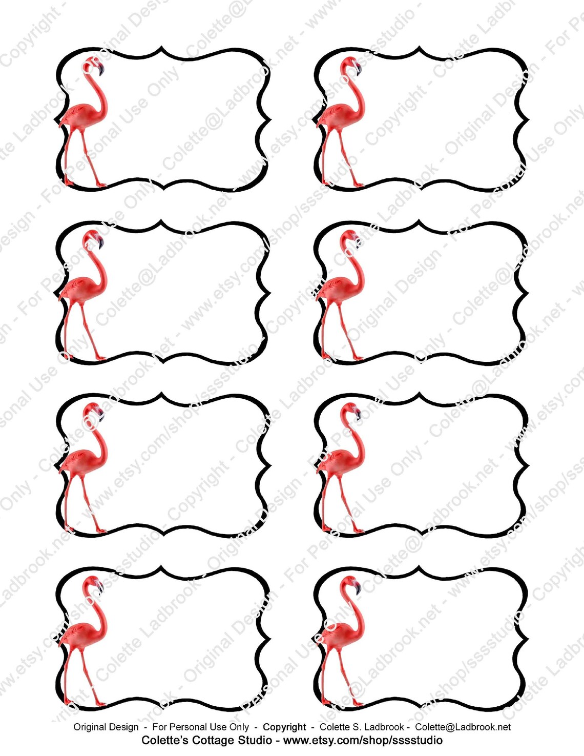 Flamingo Labels Printable Tags Digital Labels Printable Name - Etsy