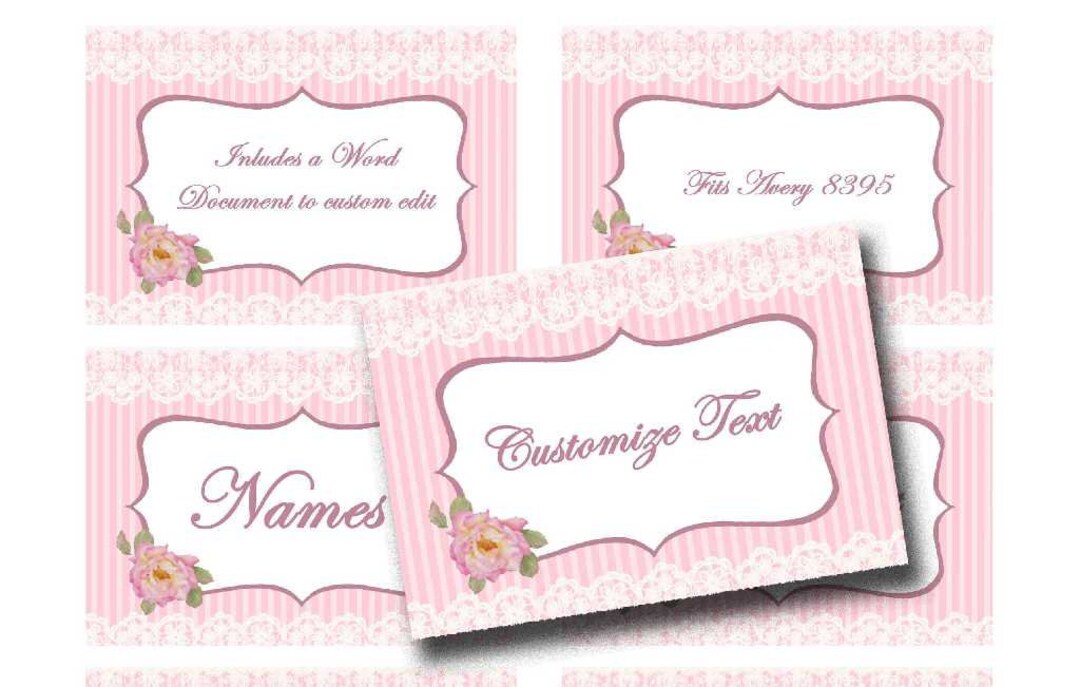 Pink Place Cards Printable, Pink Ribbon Place Cards Digital Name Cards ...