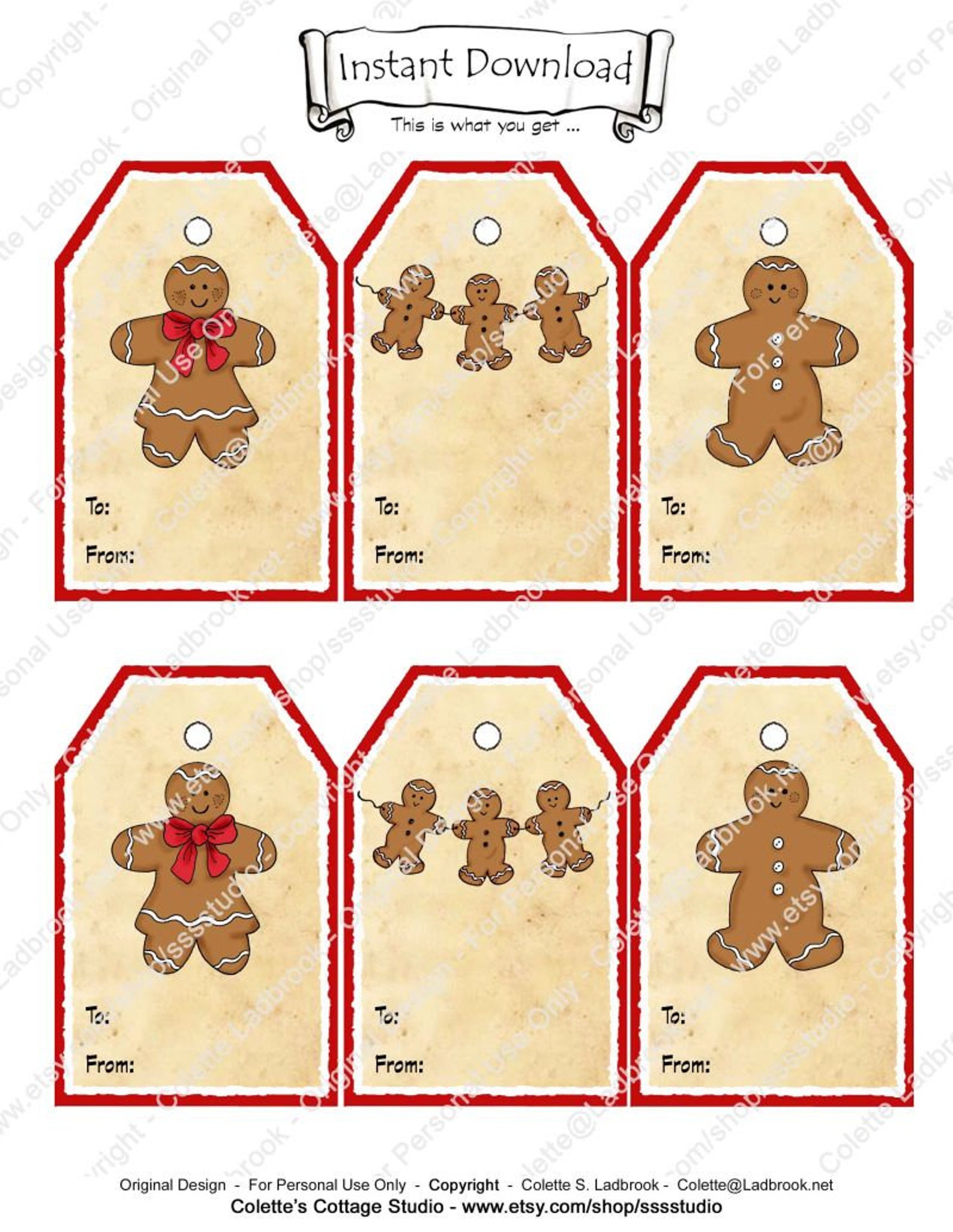 Gingerbread Man Gift Tags Digital Christmas Tags, Cookie Exchange Tags ...