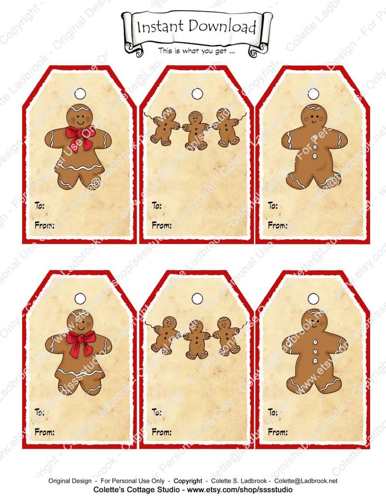 Gingerbread Man Gift Tags Digital Christmas Tags Cookie | Etsy