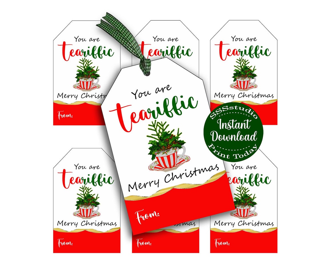 Christmas Tea-riffic Gift Tags, Tea Cup Tags, Digital Party Favor ...