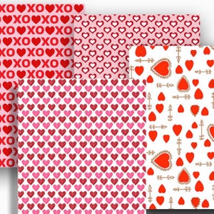 Valentine Hearts Scrapbook Paper Digital Red & Pink Hearts Printable ...