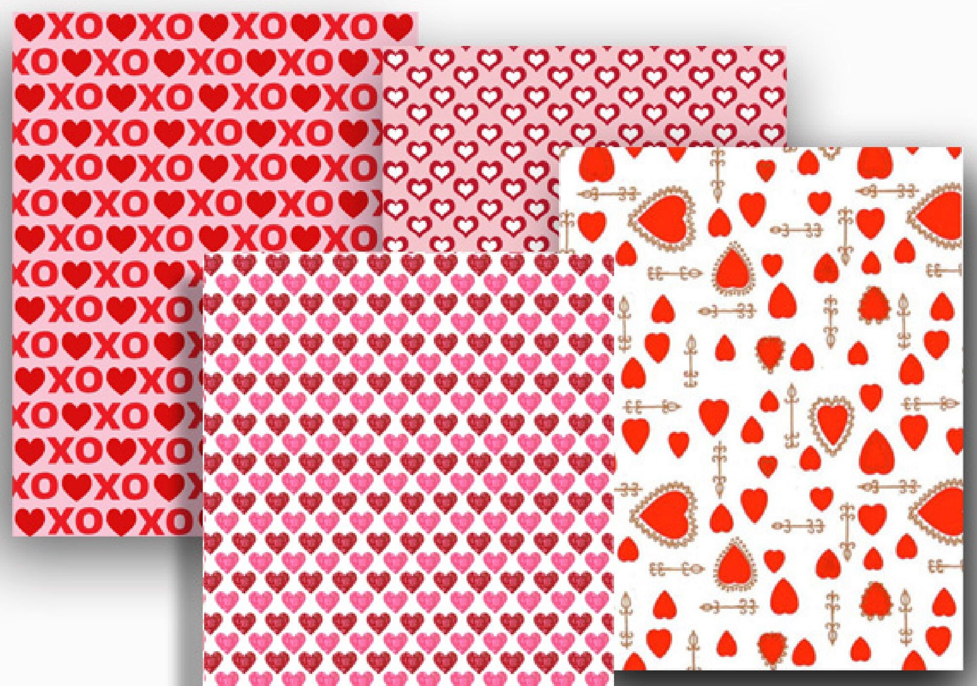 Valentine Hearts Scrapbook Paper Digital Red & Pink Hearts Printable ...