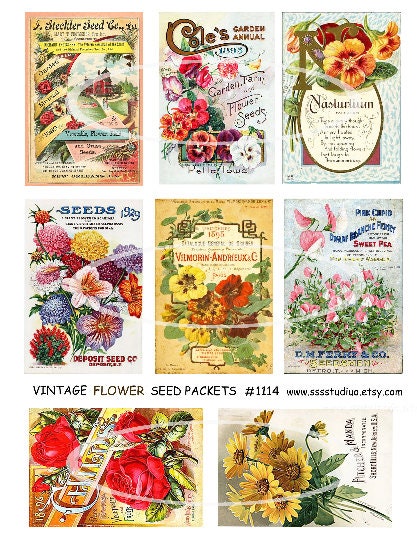 Vintage Flower Seed Packets Digital Flower Tags, Spring Labels, Mixed ...