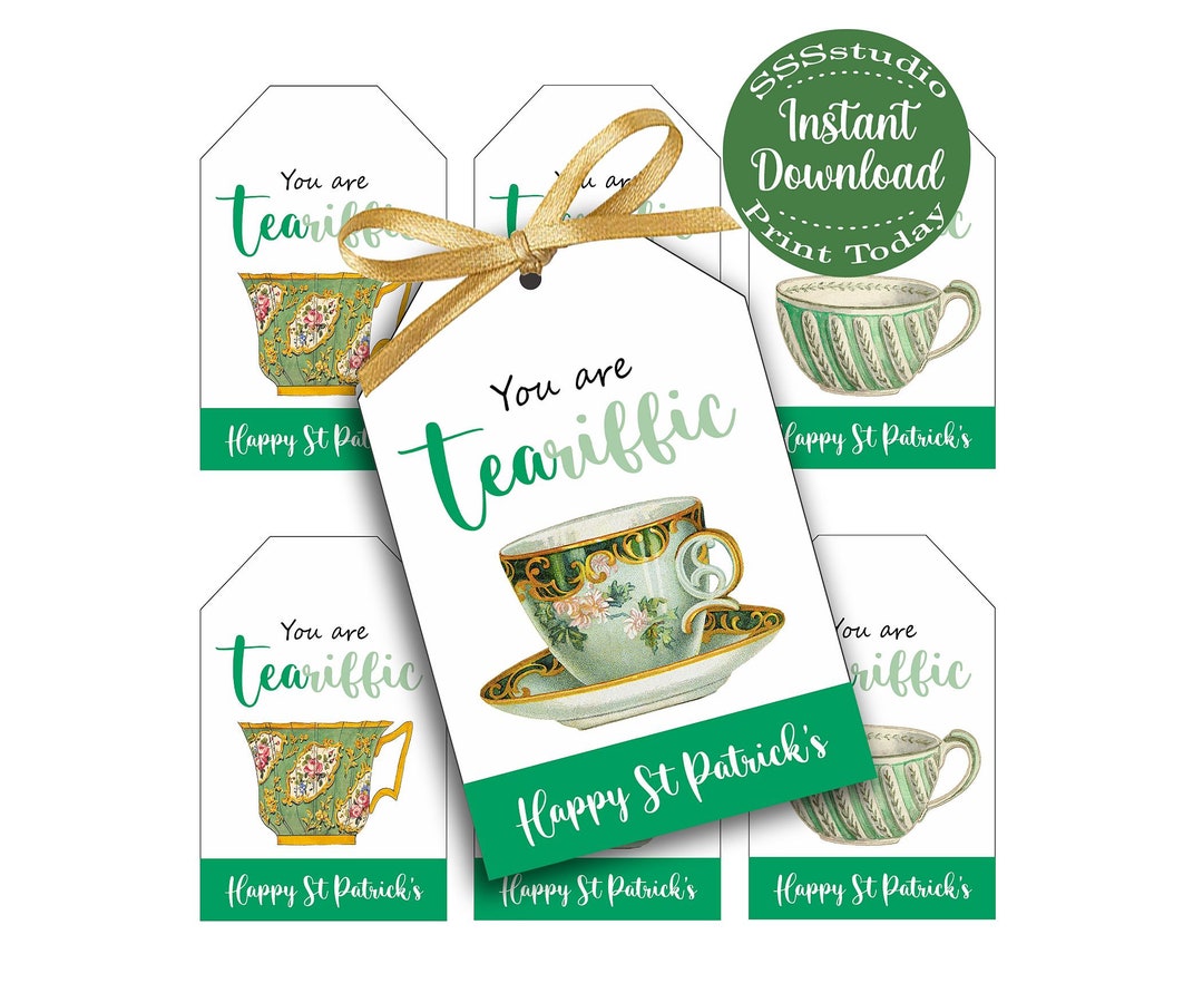 Tea-riffic St Patrick's Gift Tags, Tea Cup Tags, Digital Tea Party ...