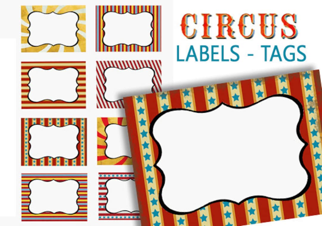 Circus Labels, Digital Food Labels, Carnival Party Labels, Printable ...