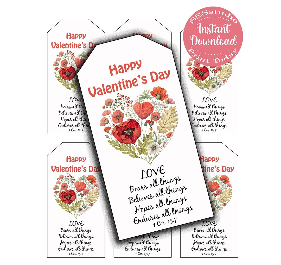 Valentine's Day Gift Tags, Vintage Hearts, Digital Gift Tags, Valentine ...