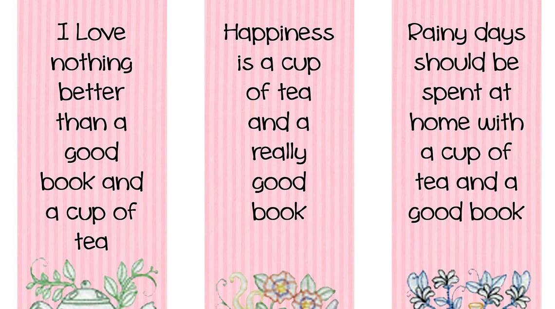 Tea Party Bookmarks Digital Tea Party Favor Pink Bookmarks - Etsy