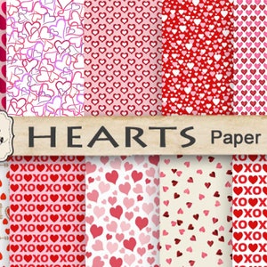 Valentine Hearts Scrapbook Paper Digital Red & Pink Hearts Printable ...