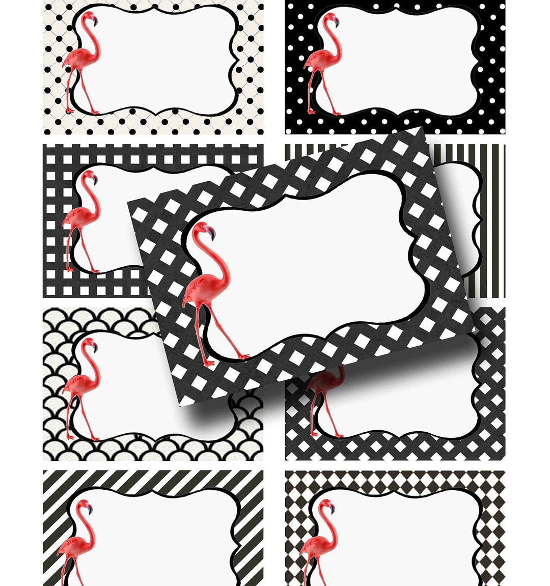 Flamingo Name Tags, Digital Flamingo Labels, Printable Name Tags, Black ...