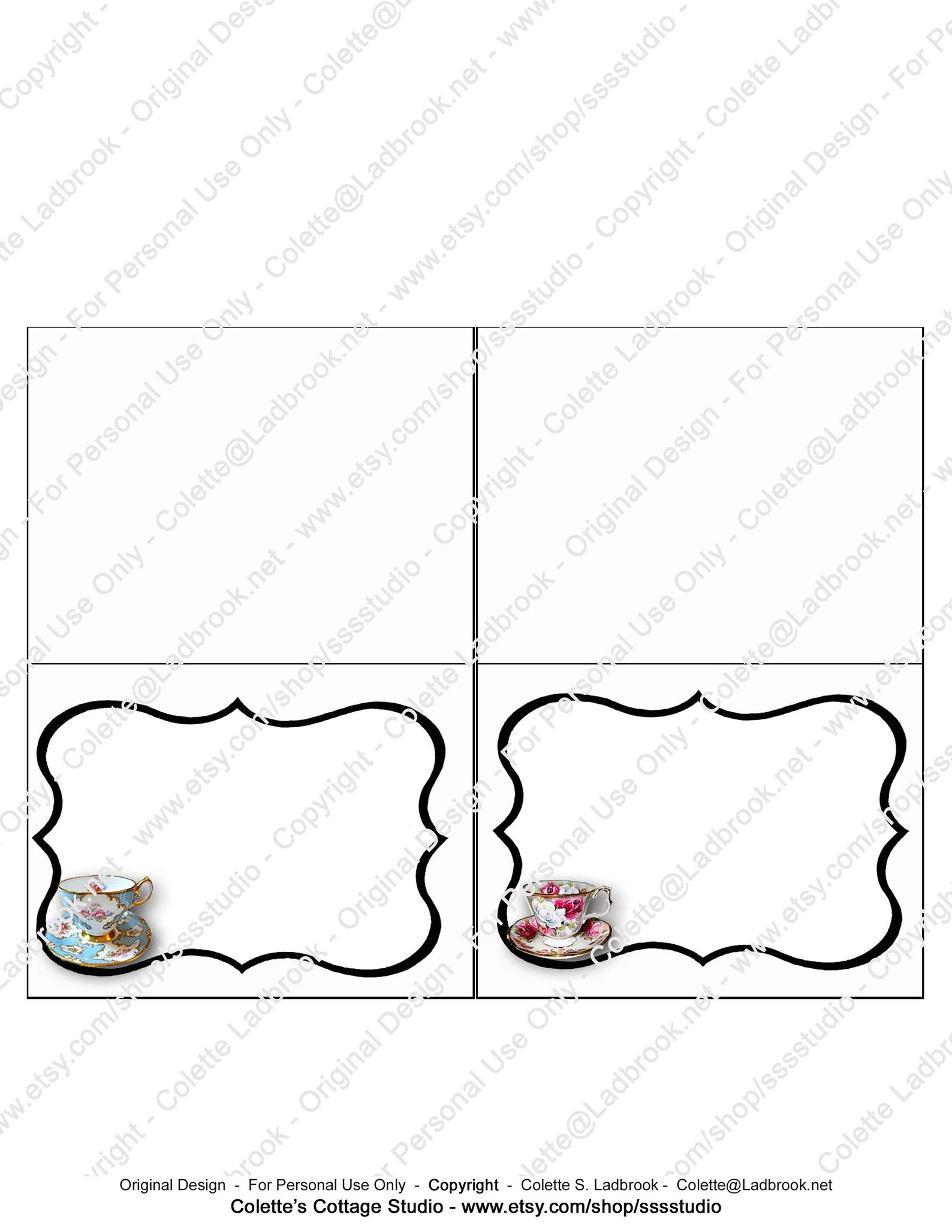 Tea Party Name Tags & Tent Cards 8 Vintage Tea Cups Digital - Etsy