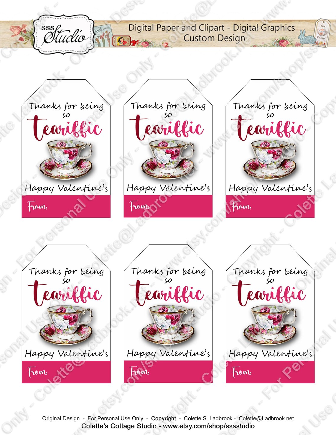 Tea-riffic Valentine's Gift Tags Tea Cup Tags Digital - Etsy