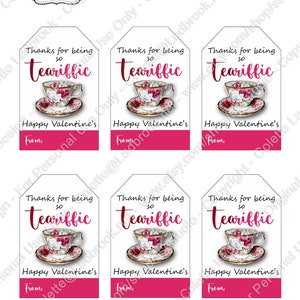 Tea-riffic Valentine's Gift Tags, Tea Cup Tags, Digital Tea Party Favor ...