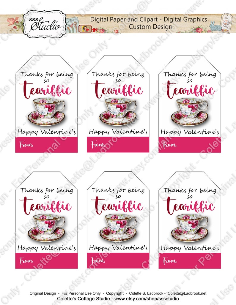 Tea-riffic Valentine's Gift Tags Tea Cup Tags Digital - Etsy