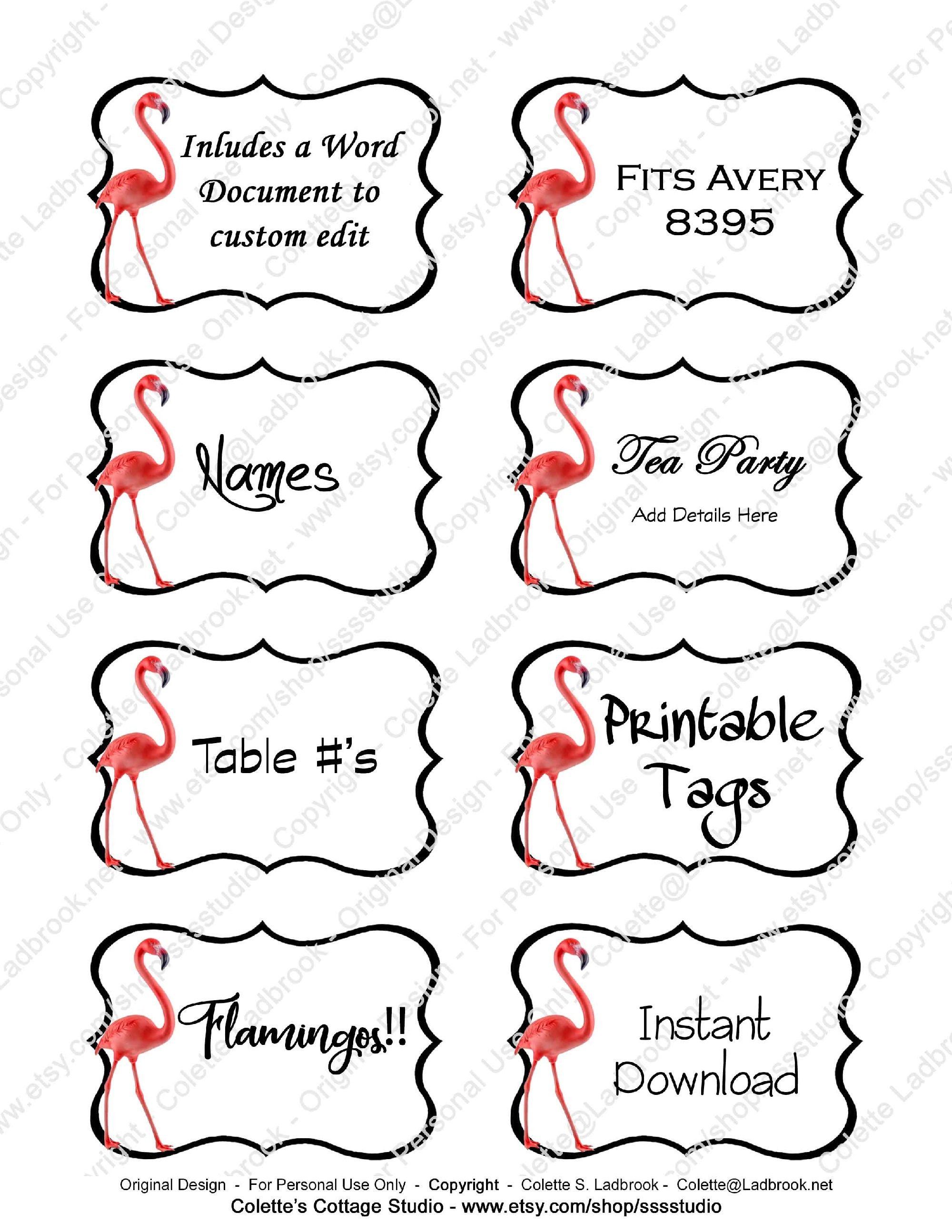 Flamingo Labels, Printable Tags Digital Labels, Printable Name Tags ...