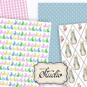 Easter Rabbit Digital Paper Pack, Printable Scrapbook Paper, Bunnies ...
