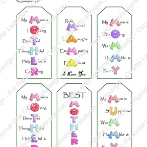 Mothers Day Tags & Bookmarks, Mama, Mother, Mommy, Digital and ...