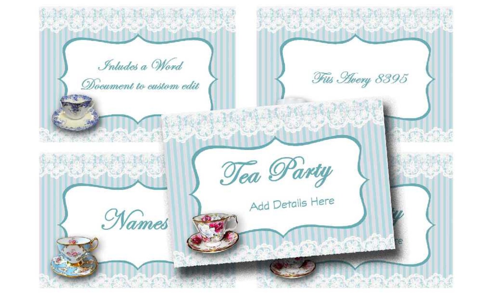 Tea Party name tags Digital tent cards Bridal Shower cards | Etsy