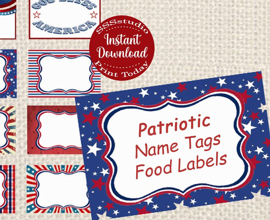 Patriotic Name Tags 4th of July Tags Patriotic Labels Instant Download ...