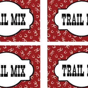 Country Western Tags Labels Digital Food Label, Red Cowboy Party Labels ...