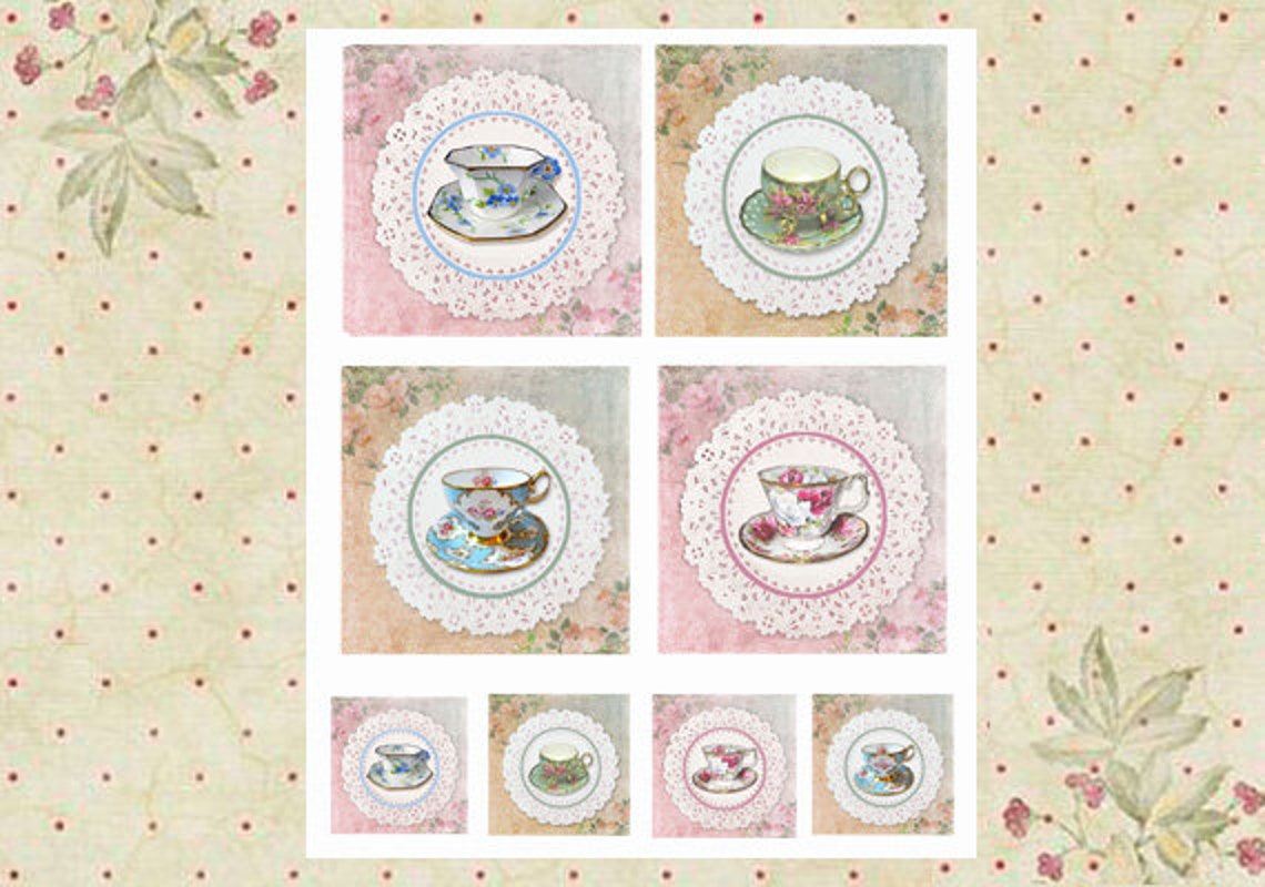 Tea Cup Coaster Square Background Coasters Tea Cup Printable - Etsy