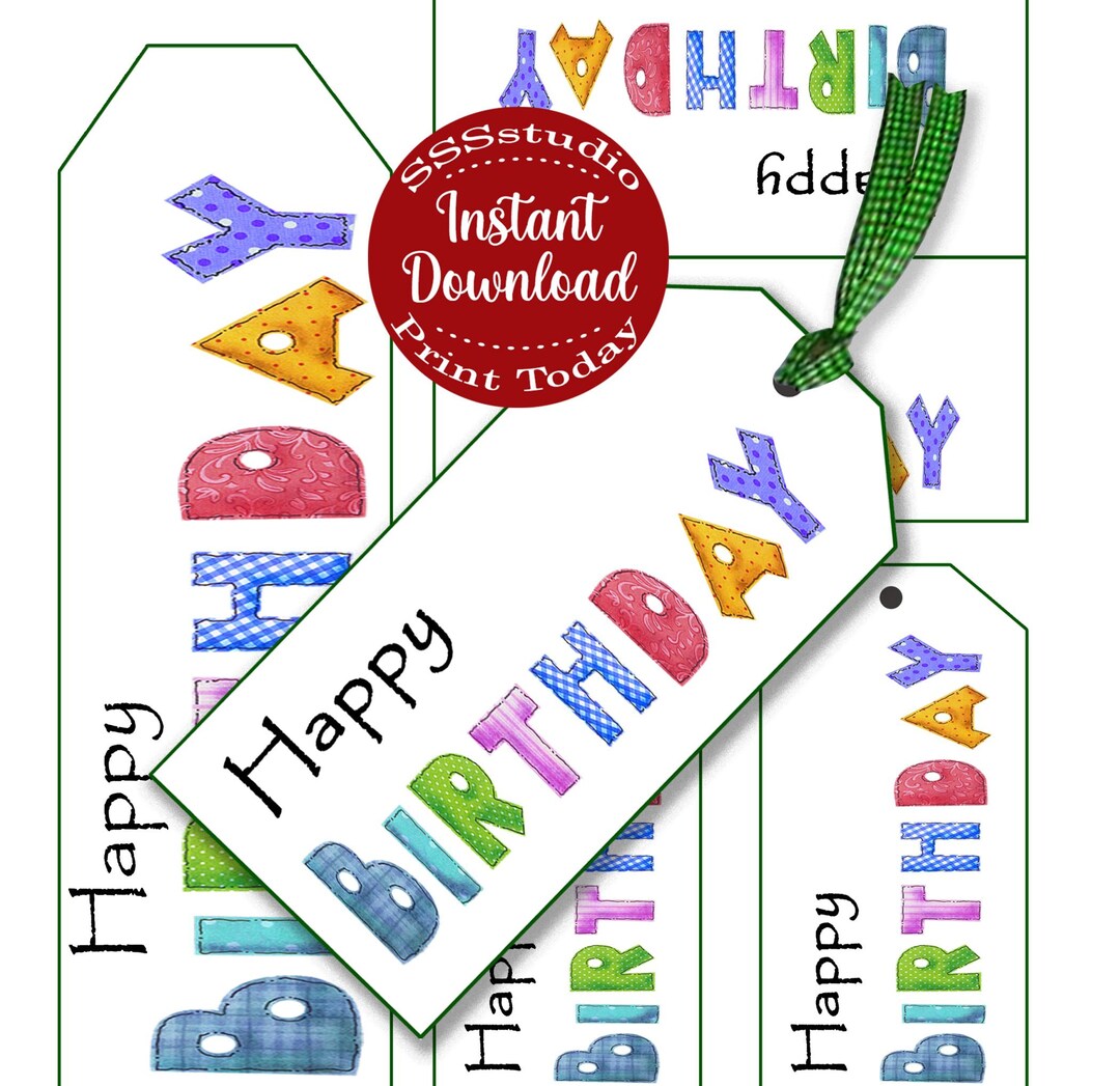Birthday Tags, Bookmark, Gift Tag, Party Printable, Happy Birthday Gift ...