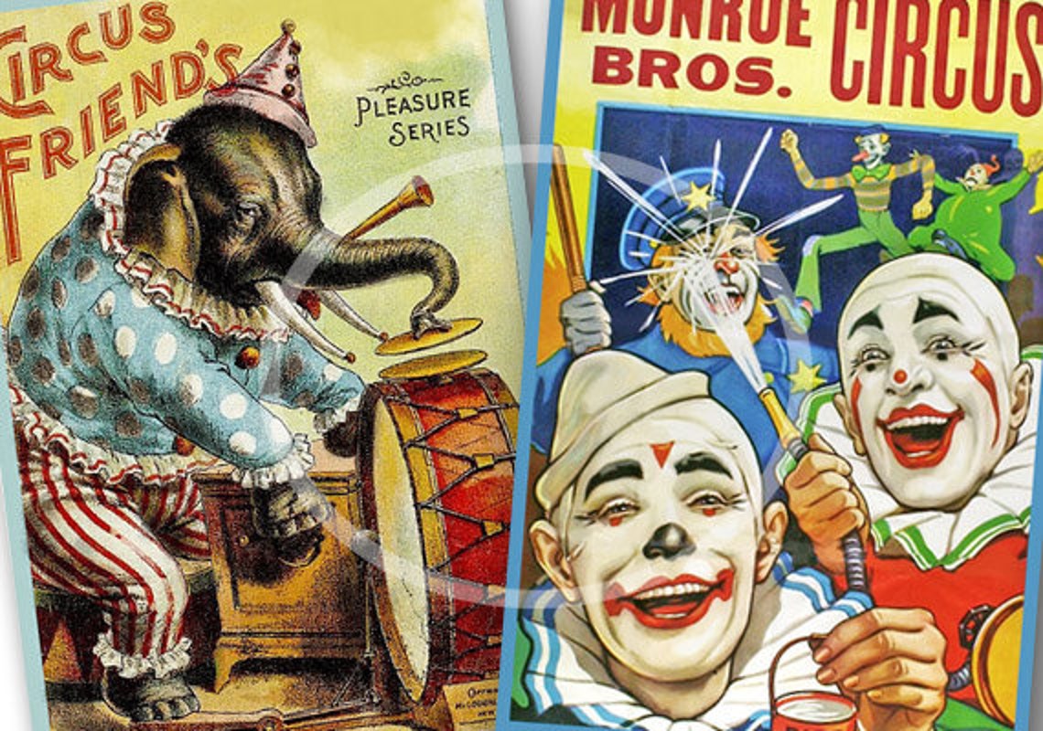 Circus Vintage Posters, Printable Clown Party Decoration Cards, Vintage ...