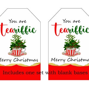 Christmas Tea-riffic Gift Tags, Tea Cup Tags, Digital Party Favor ...