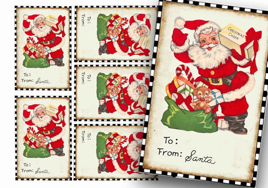 Santa Gift Tags, Vintage Santa To-from Tags, Santa Holiday Tags Instant ...